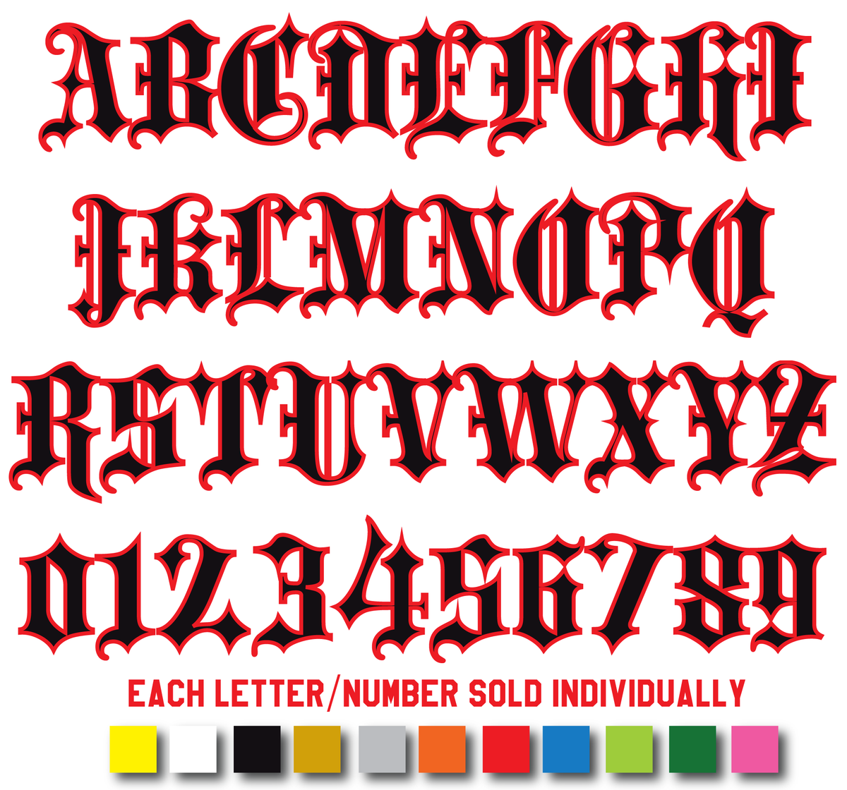 Blackletter Bold Reflective Letters & Numbers (1–5″) | DKE Decals ...